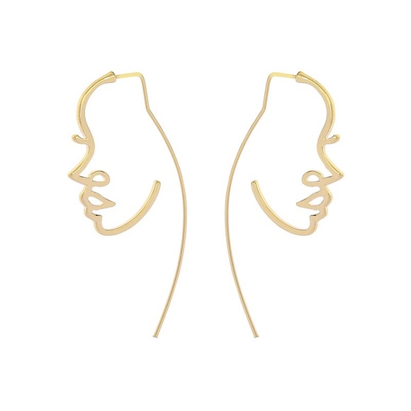 Jewelry | Trendy Gold Women Face Side Profile Wire Earrings | Poshmark